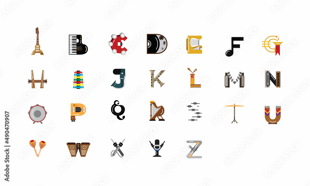Music Instrument Font Type - Uppercase Stock Vector | Adobe Stock