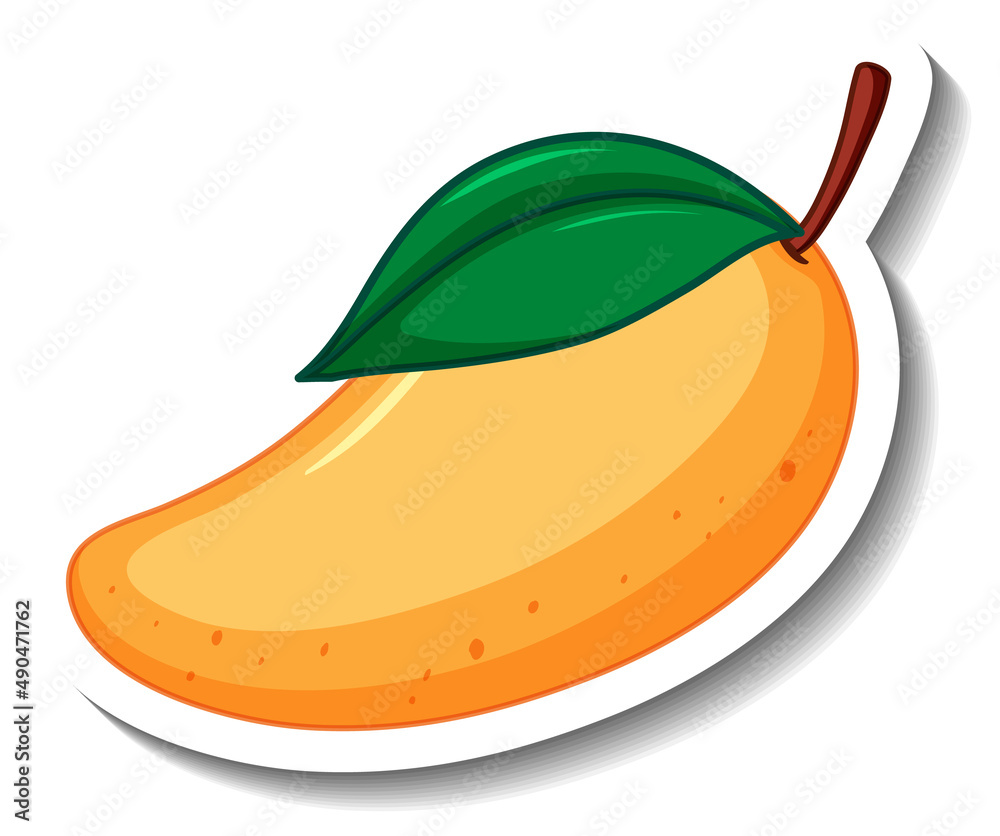 Yellow mango with leaf cartoon sticker Stock Vector | Adobe Stock