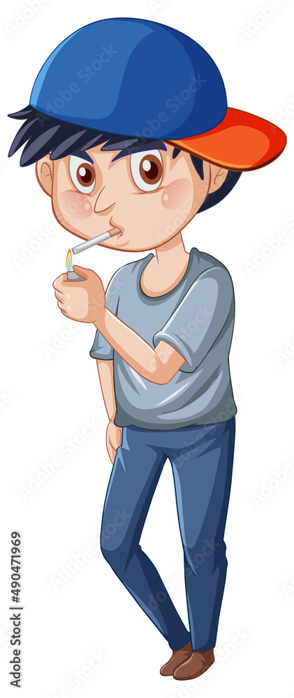 Teenager boy smoking cigarette smoking cartoon character on white ...