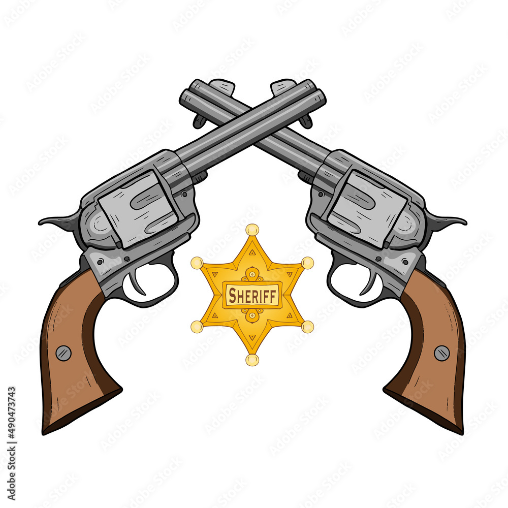 Crossed pistols. Vintage vector gun, pistol, handgun. Retro revolver ...