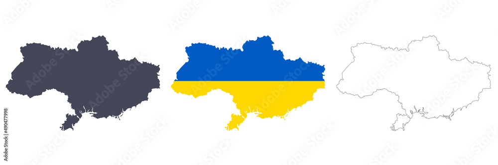 Map of Ukraine isolated outline sketch and silhouette of national flag ...