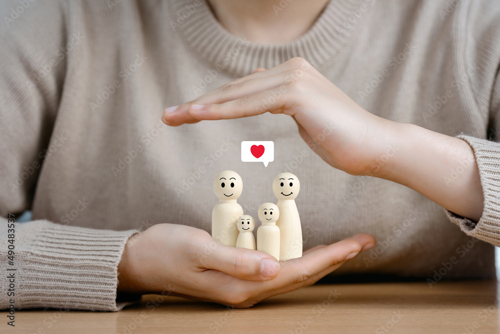 wooden figures of family happy members, Family relationship symbol for ...