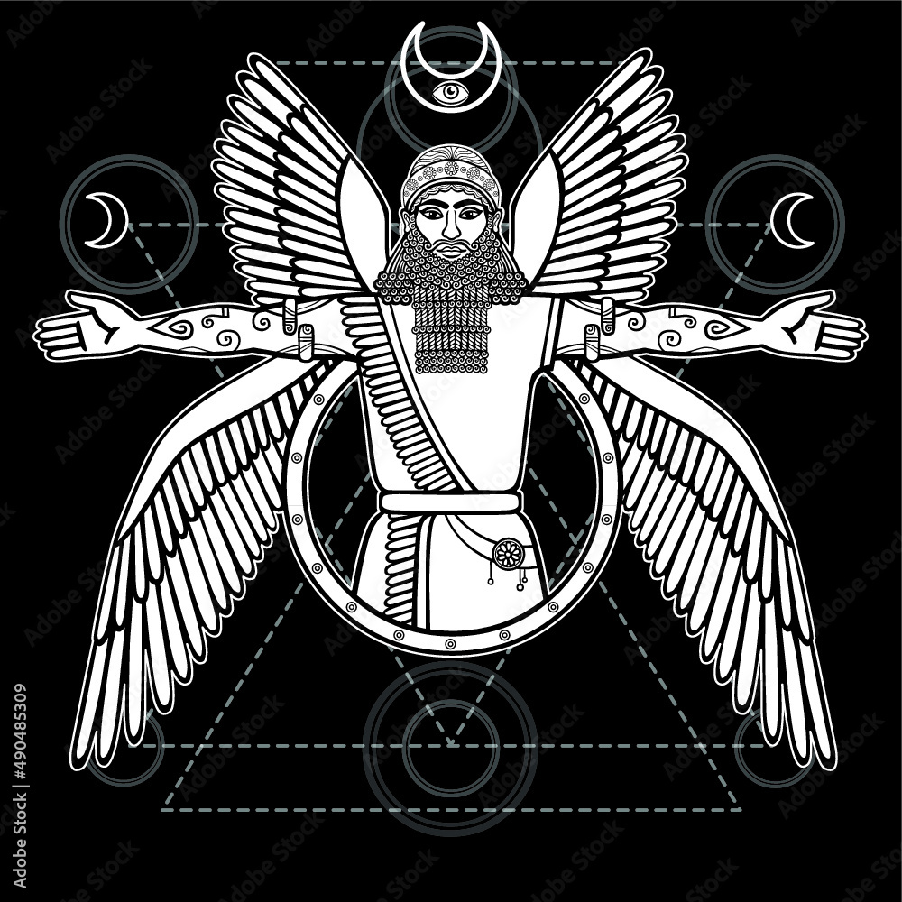 Ancient Assyrian winged deity. Character of Sumerian mythology. Sacred ...