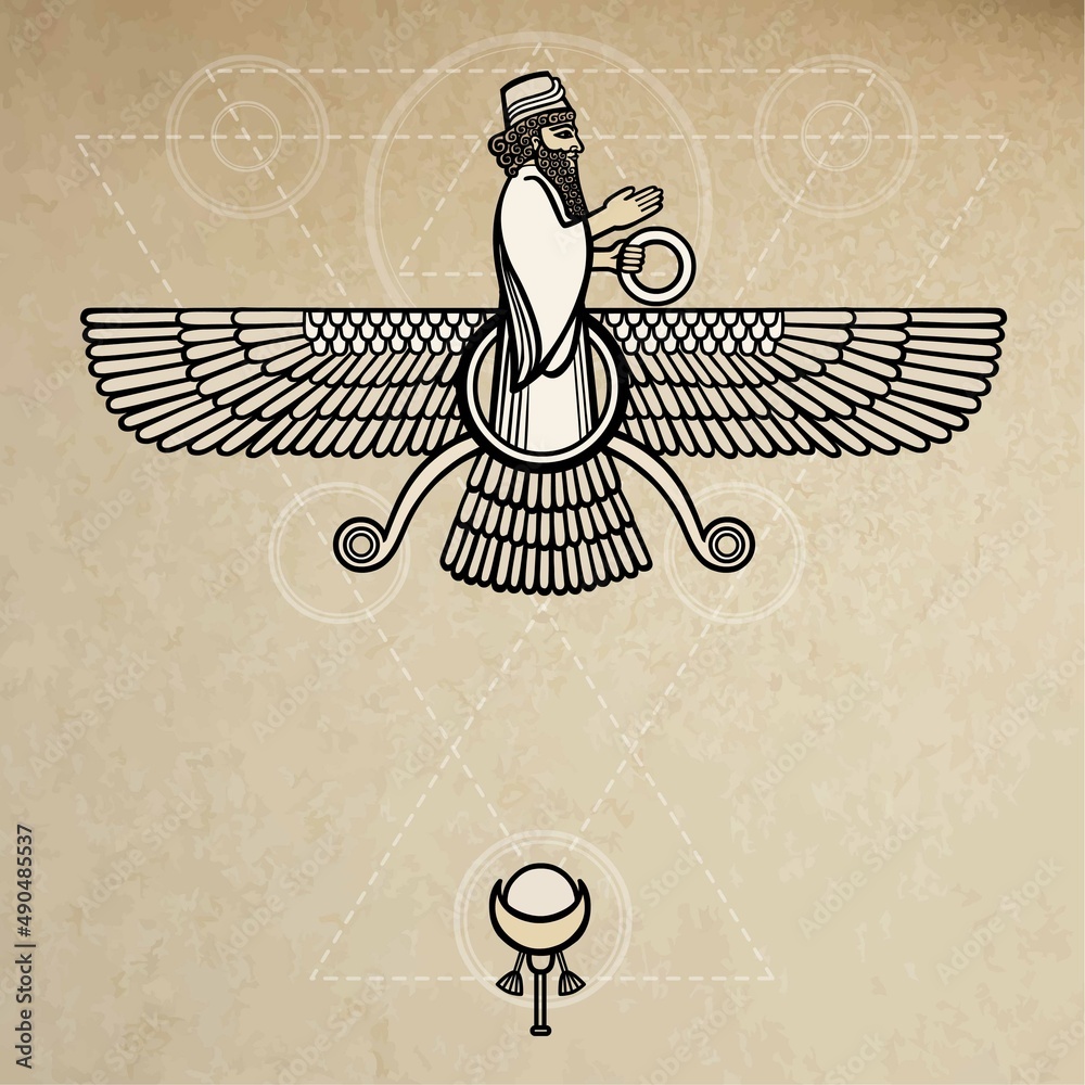 Vector illustration: winged person prophet. Background - imitation of ...