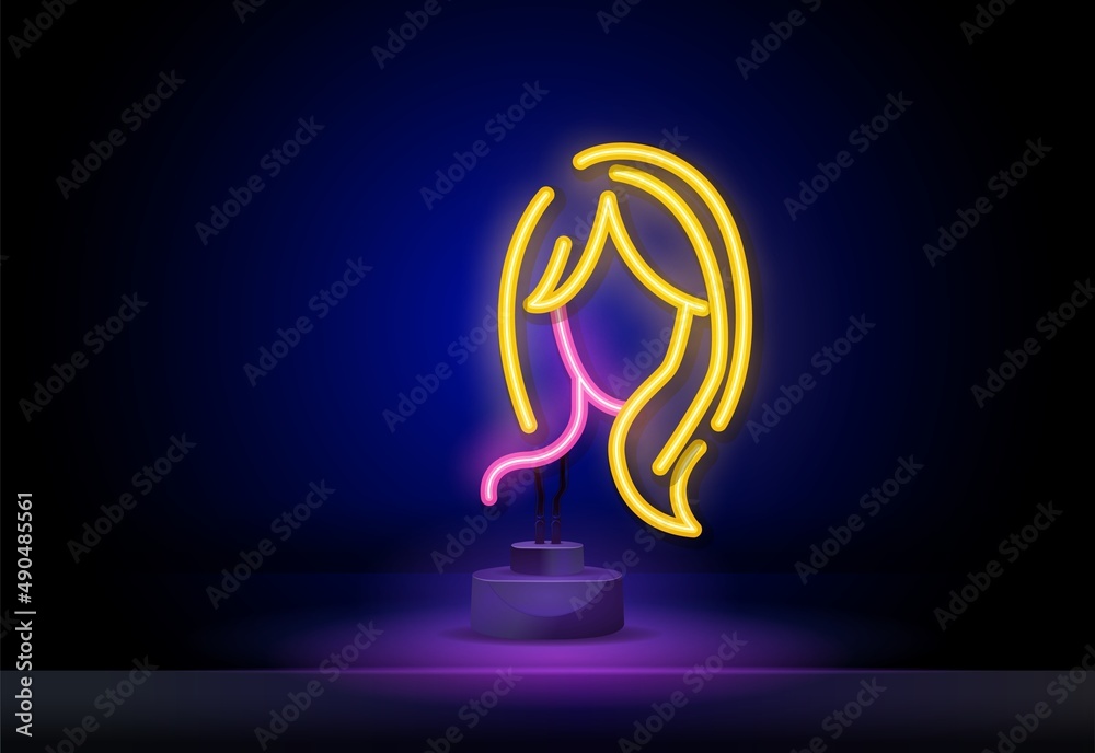 neon profile picture faceless avatar. Womens hairstyle neon sign ...