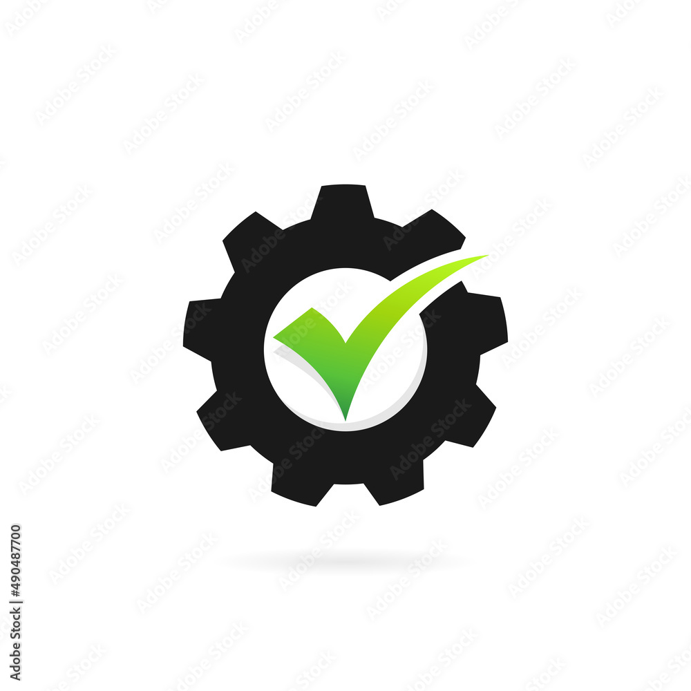 gear logo with tick mark sign Stock Vector | Adobe Stock