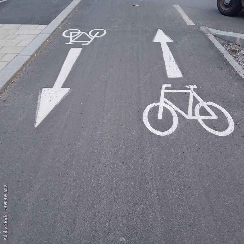 bicycle path marking on the street Stock Photo | Adobe Stock