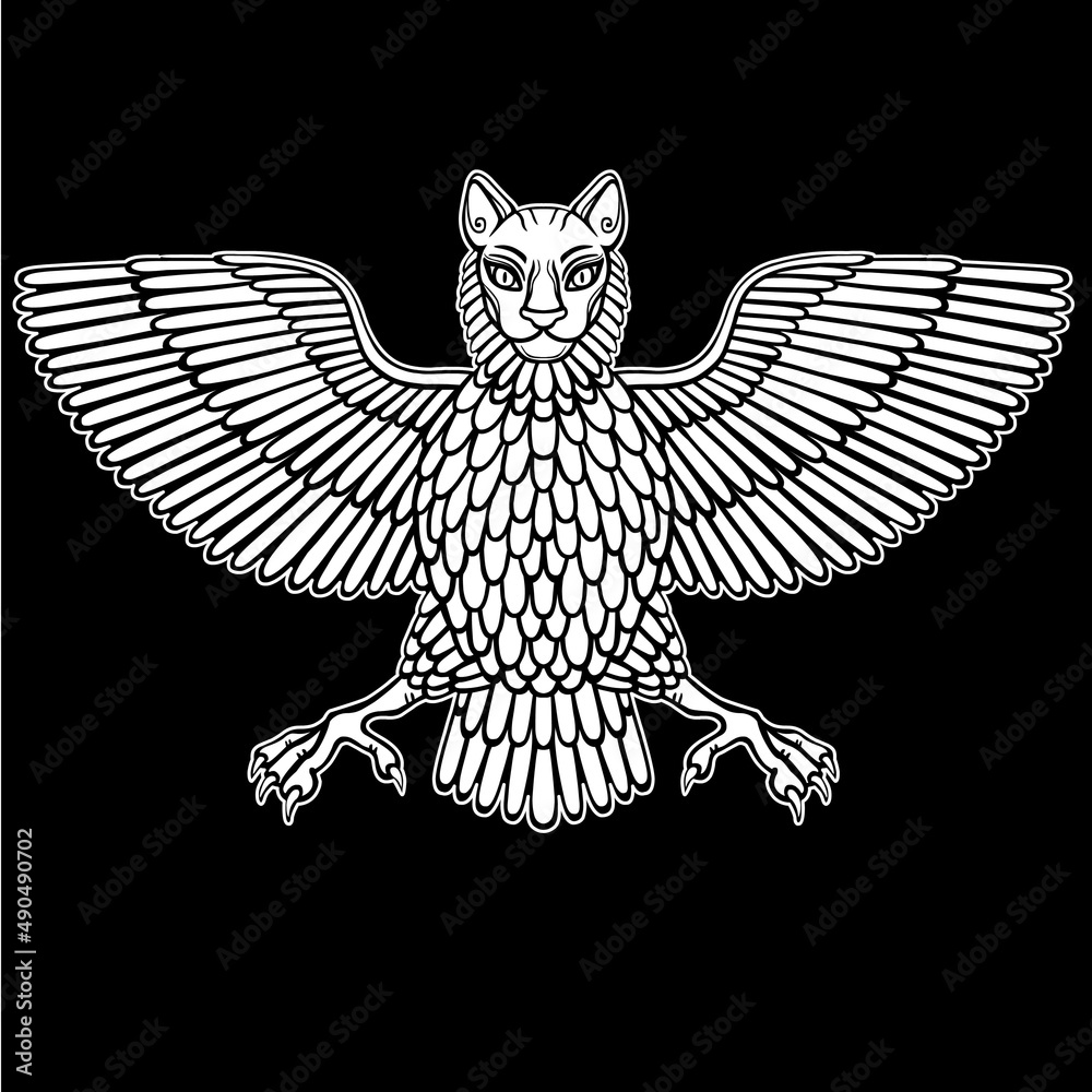 mythical animal, Anzud with a body of a bird and the head of a lion ...