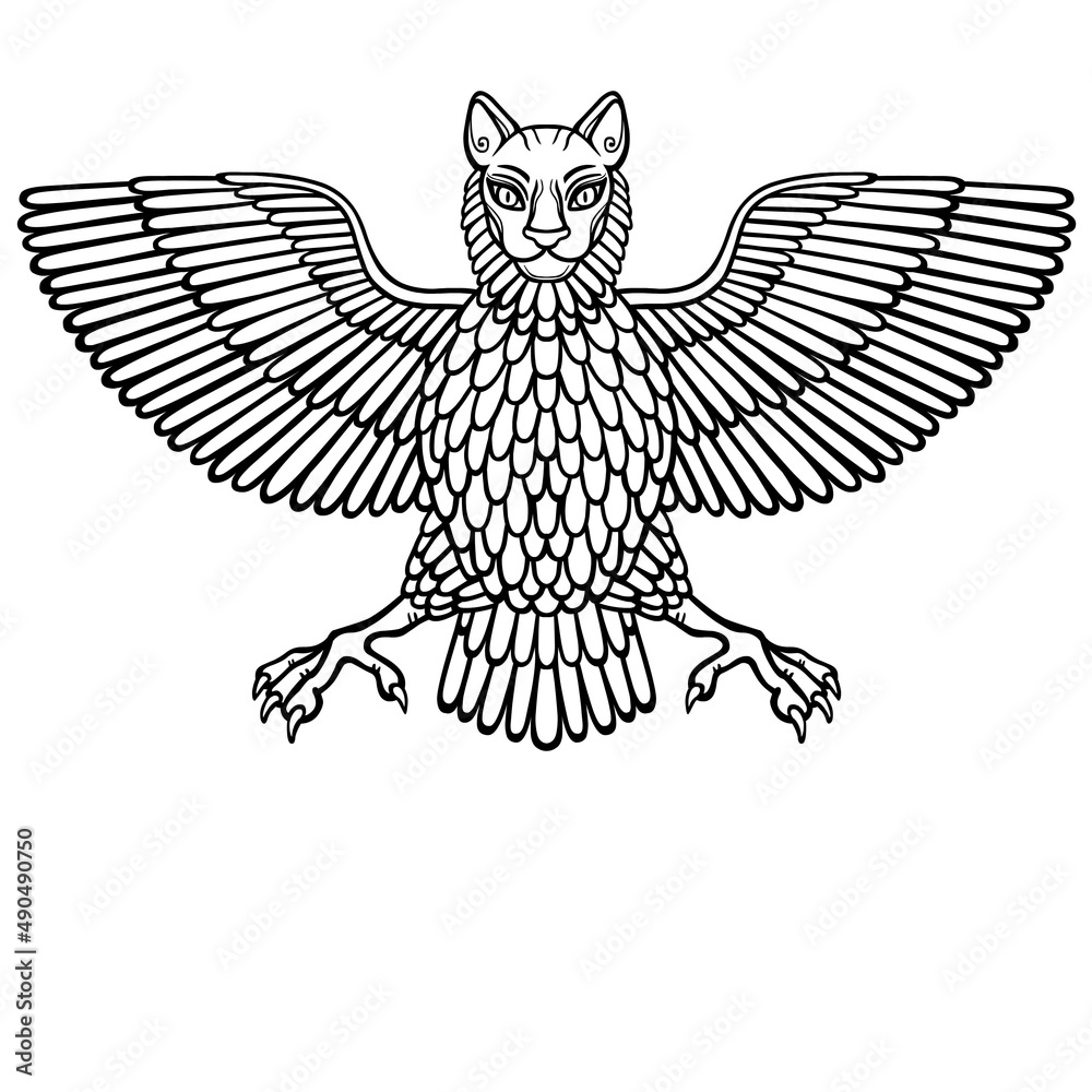 mythical animal, Anzud with a body of a bird and the head of a lion ...