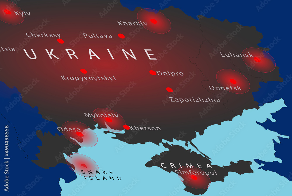 Map of the Ukrainian crisis. Russian-Ukrainian military conflict. Close ...