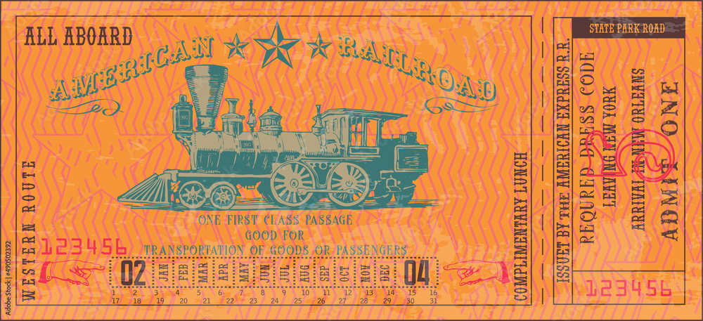 vector image of old vintage american western rail train ticket Stock ...