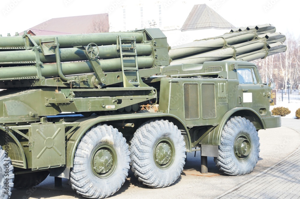 Exhibition of military equipment weapons. Tanks, armored personnel ...