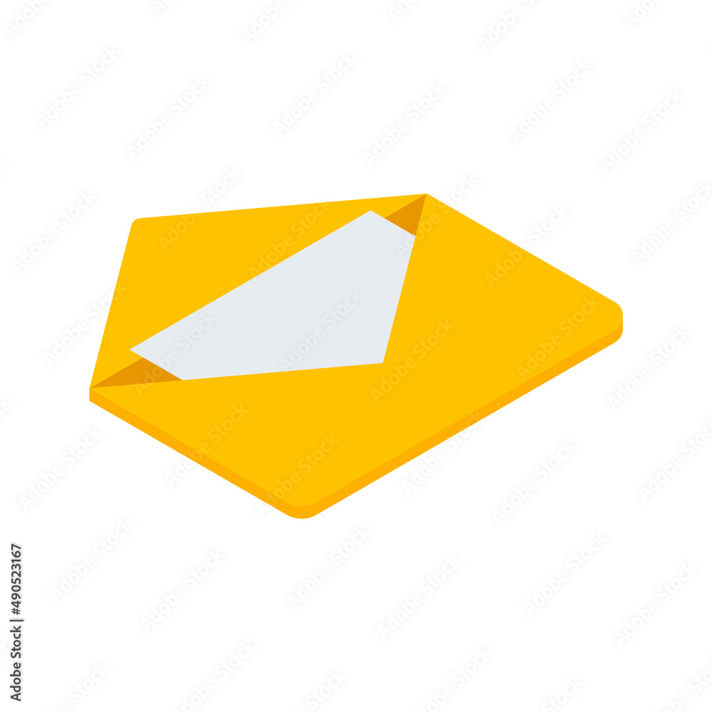 Yellow open envelope with paper letter inside isometric vector ...
