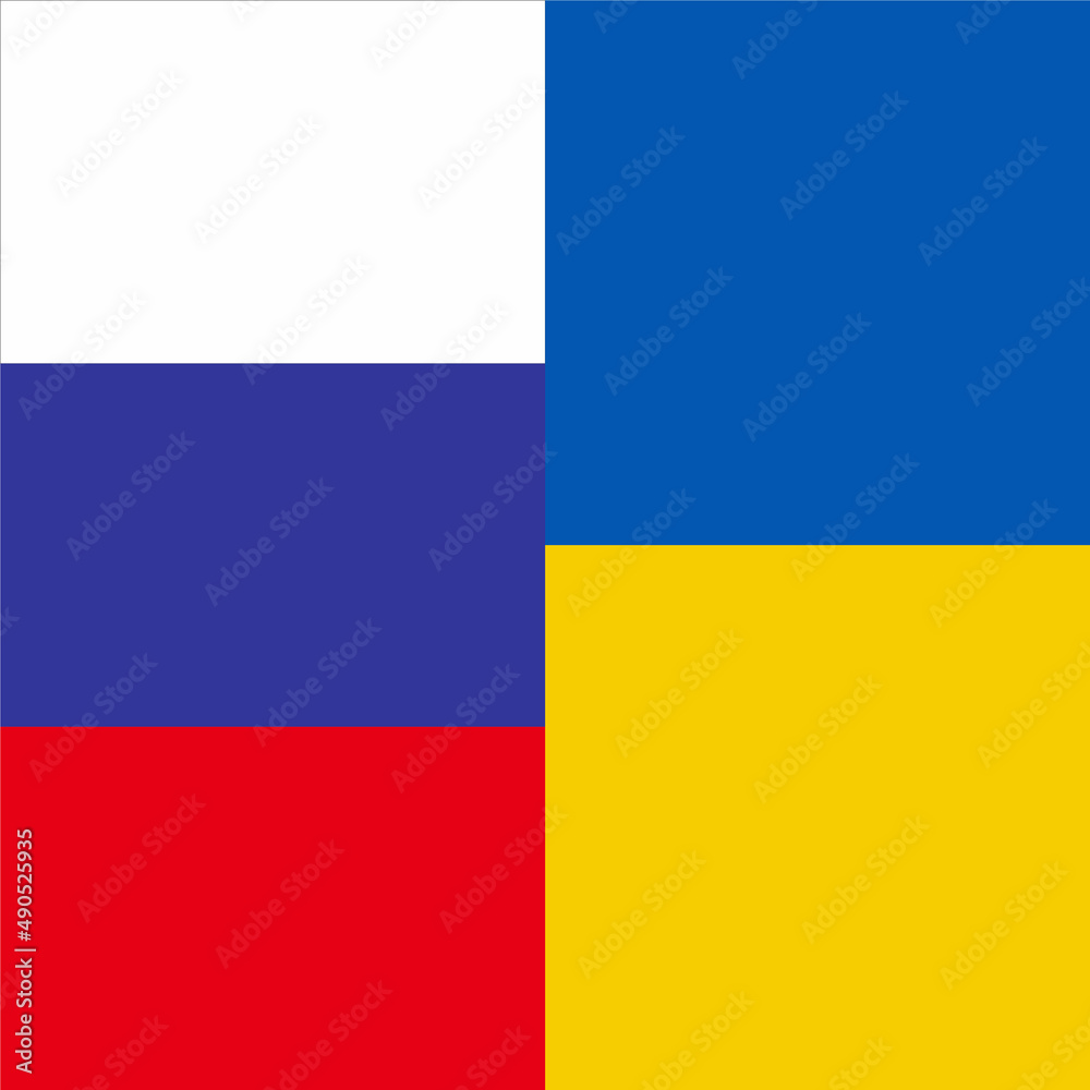 Flags of Russia and Ukraine side by side. Symbols of European countries ...