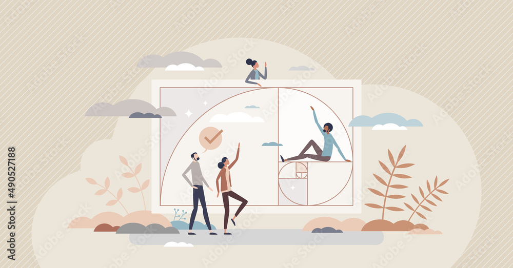 Aesthetics as beautiful shape or figure with golden ratio tiny person ...