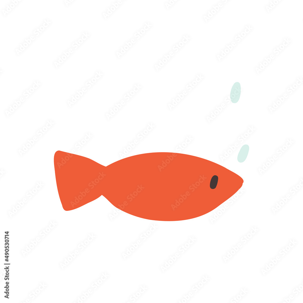 Orange fish animal. Doodle illustration sea ocean marine character Hand ...