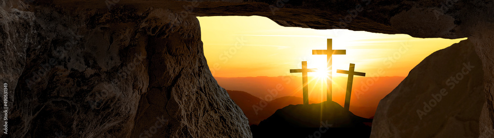 Easter background banner panorama, religious landscape -Crucifixion ...