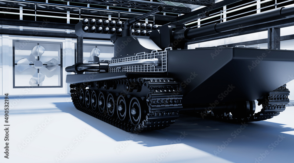3D render of the tank. Digital web image of military techniques. Stock ...