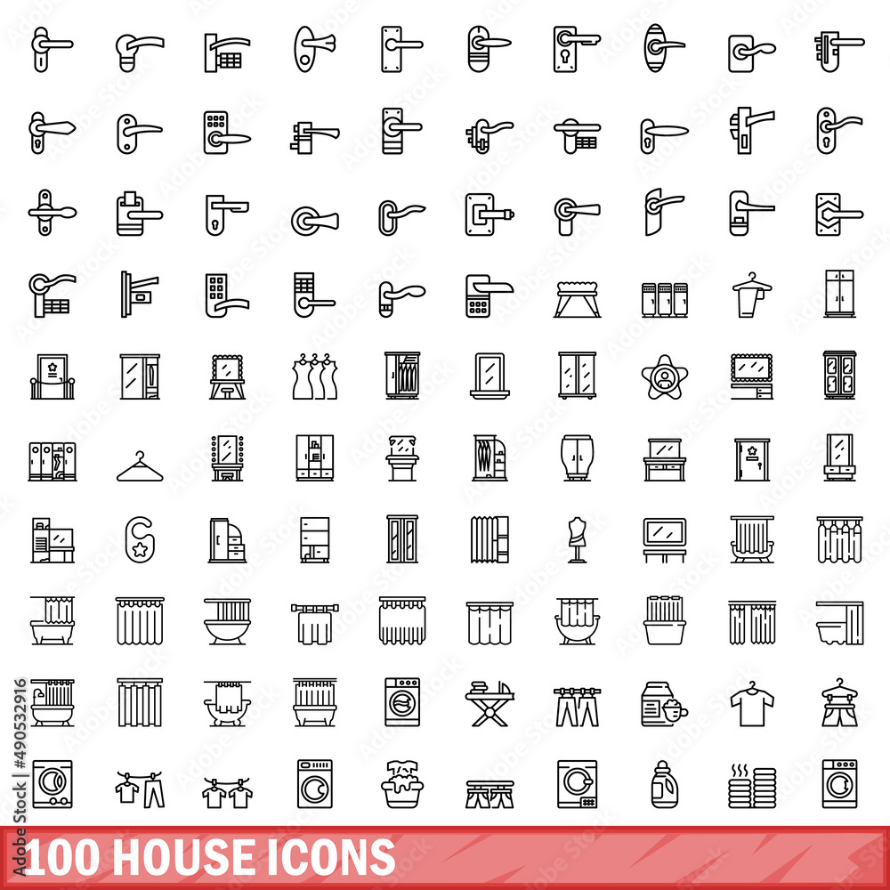 100 house icons set. Outline illustration of 100 house icons vector set ...
