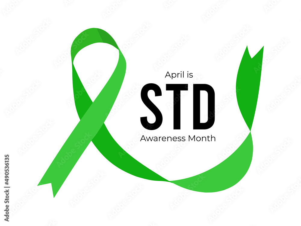 STD Awareness Month. Illustraion with green ribbon on white Stock ...
