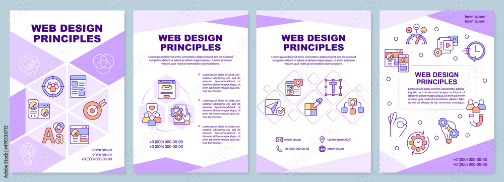 Web design principles purple brochure template. Art work. Leaflet ...