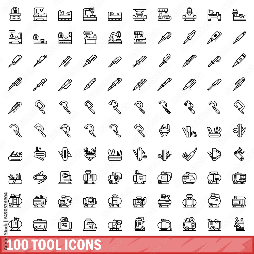 100 tool icons set. Outline illustration of 100 tool icons vector set ...