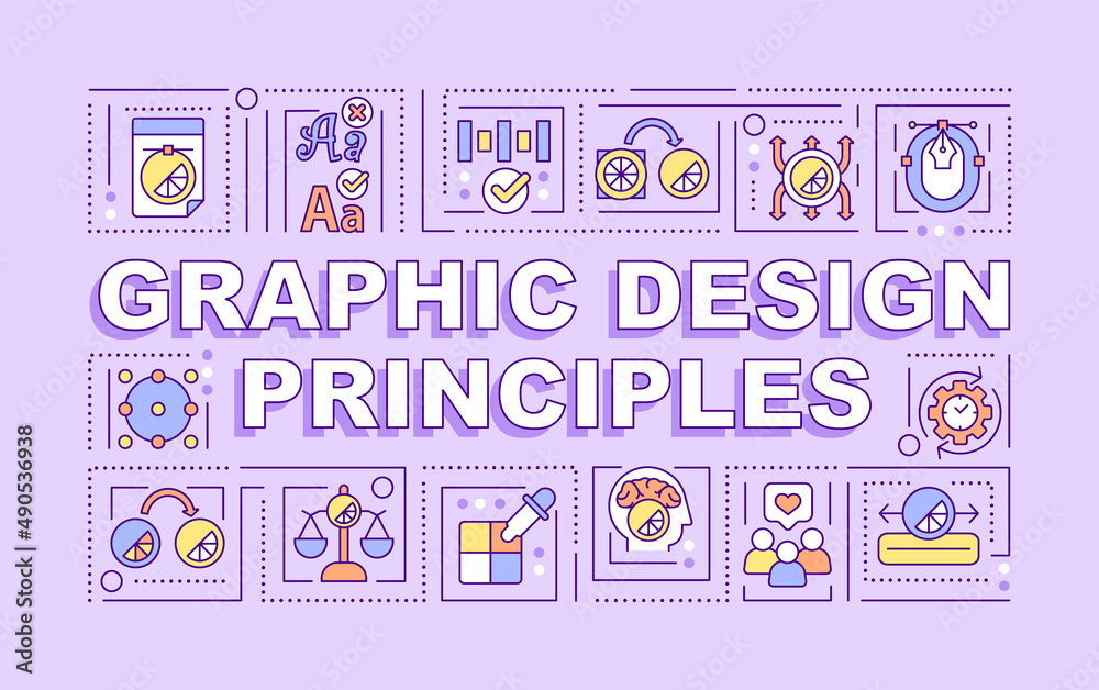 Graphic design principles word concepts purple banner. Visual content ...