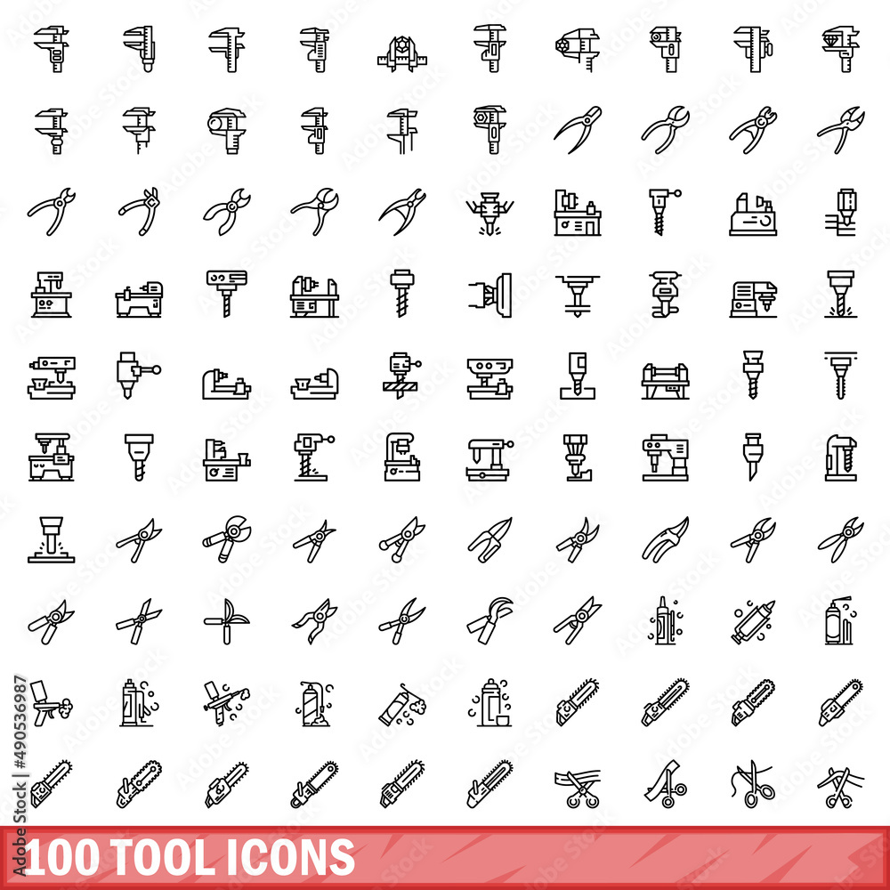 100 tool icons set. Outline illustration of 100 tool icons vector set ...