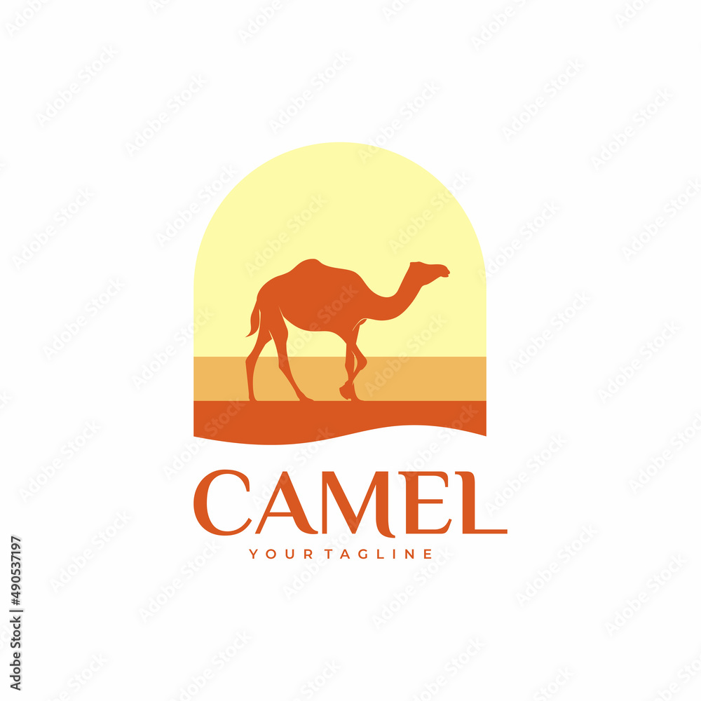 camel silhouette logo design. camel with desert vector illustration ...