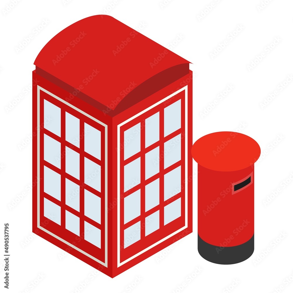 England symbol icon isometric vector. Red phone booth and letterbox in ...