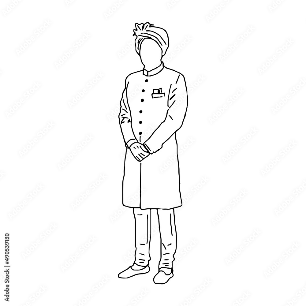 Ilustrace „Line Art Illustration, Indian Traditional Dress Sherwani ...