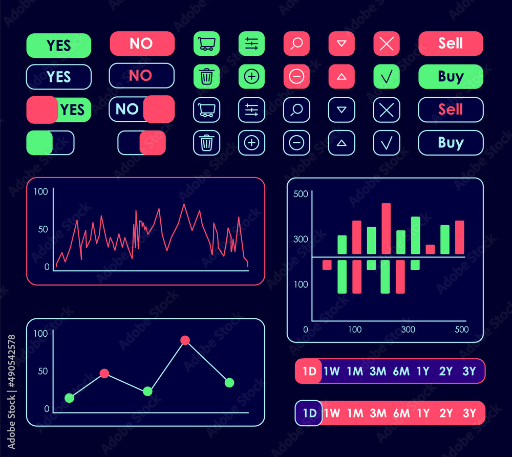 Buying and selling UI elements kit. Business statistics isolated vector ...