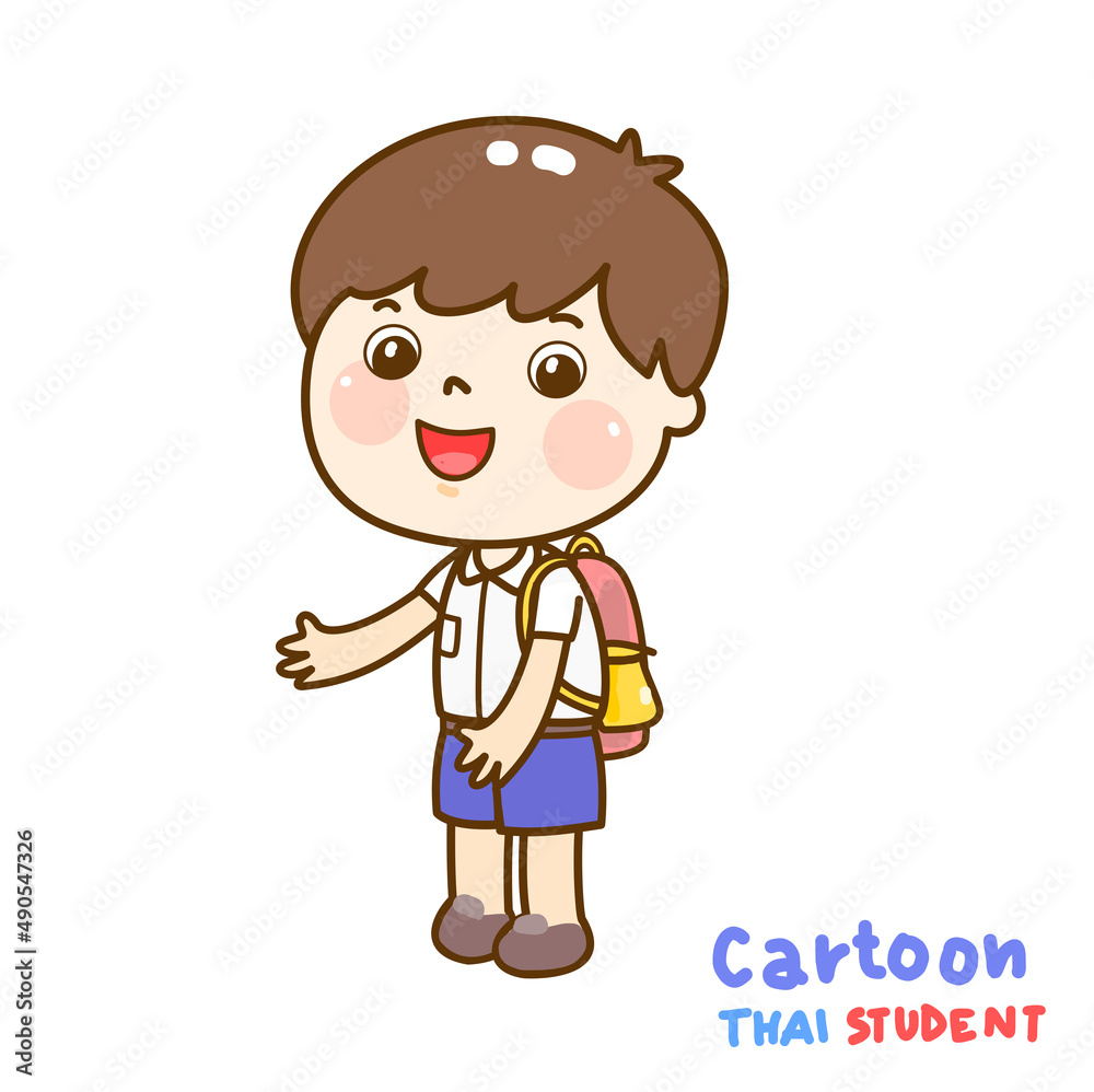 Cartoon Cute Thai Students Character. Stock Vector | Adobe Stock