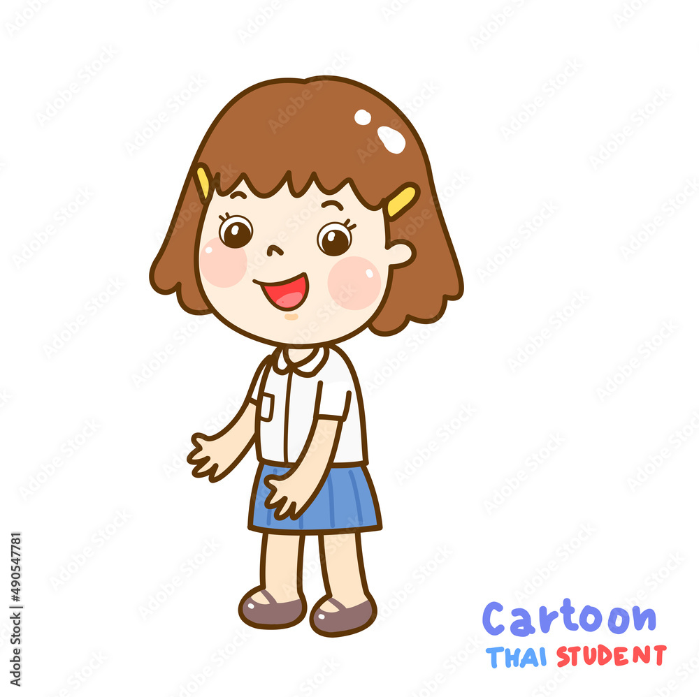 Cartoon Thai Student Character. Stock Vector | Adobe Stock