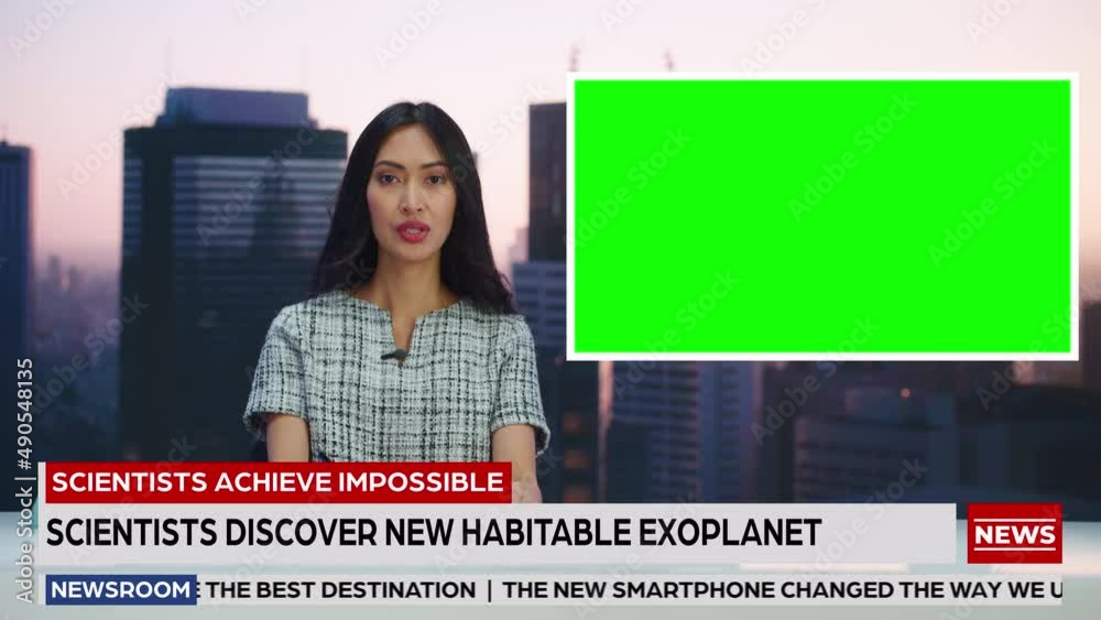 Split Screen TV News Live Report: Female Anchor Talks, Reporting ...