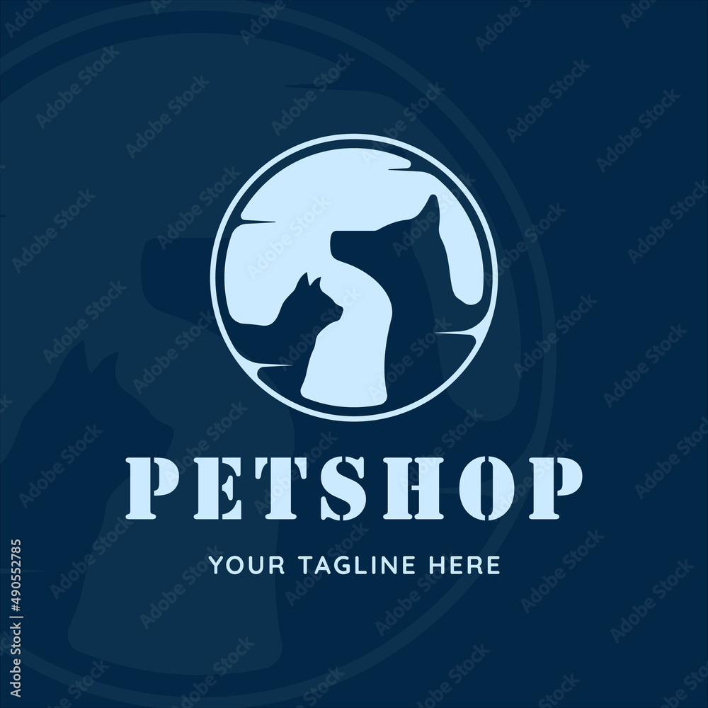 silhouette dog and cat vintage logo vector illustration template icon ...