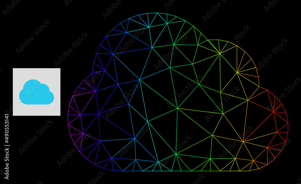 Spectral gradiented mesh cloud icon. Geometric carcass flat network ...
