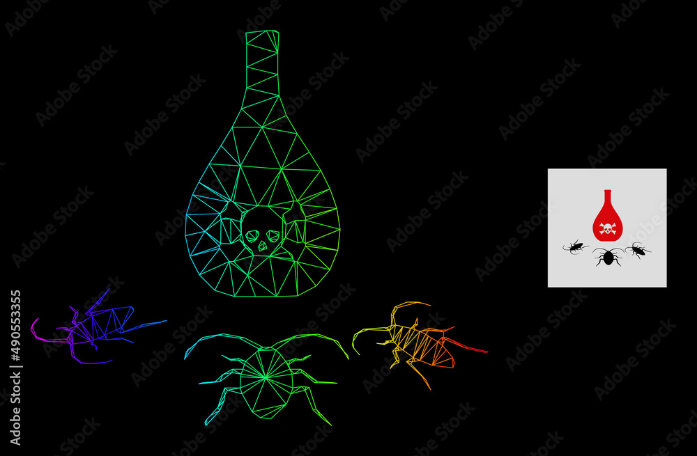Rainbow gradient mesh cockroach poison icon. Geometric frame 2D network ...