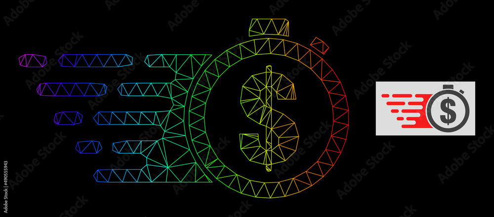 Spectral gradient network credit time icon. Geometric frame flat net ...
