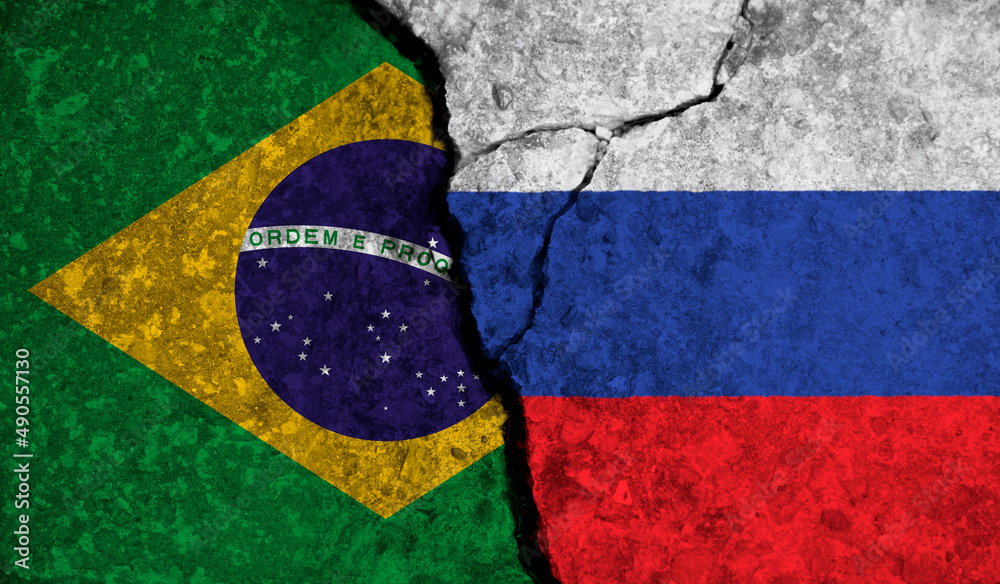 Political relationship between Brazil and russia. National flags on ...