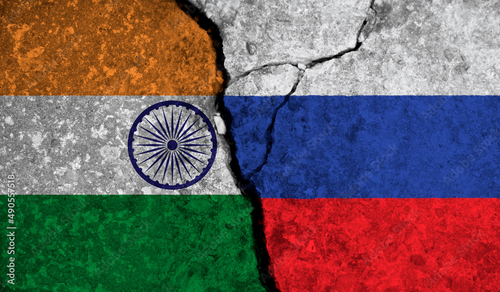 Political relationship between India and russia. National flags on ...