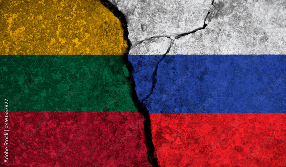 Political relationship between Lithuania and russia. National flags on ...