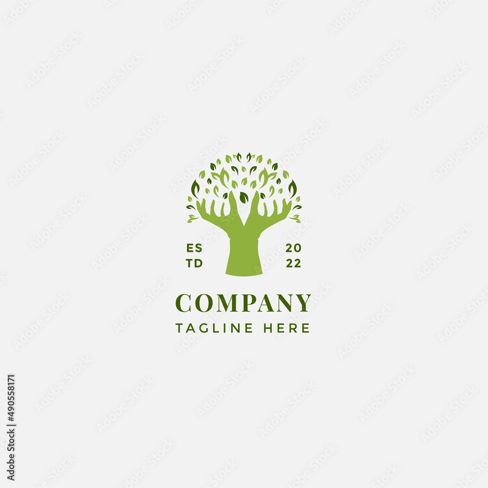 Tree Two Hand Logo, concept caring symbol made with two hands and tree ...