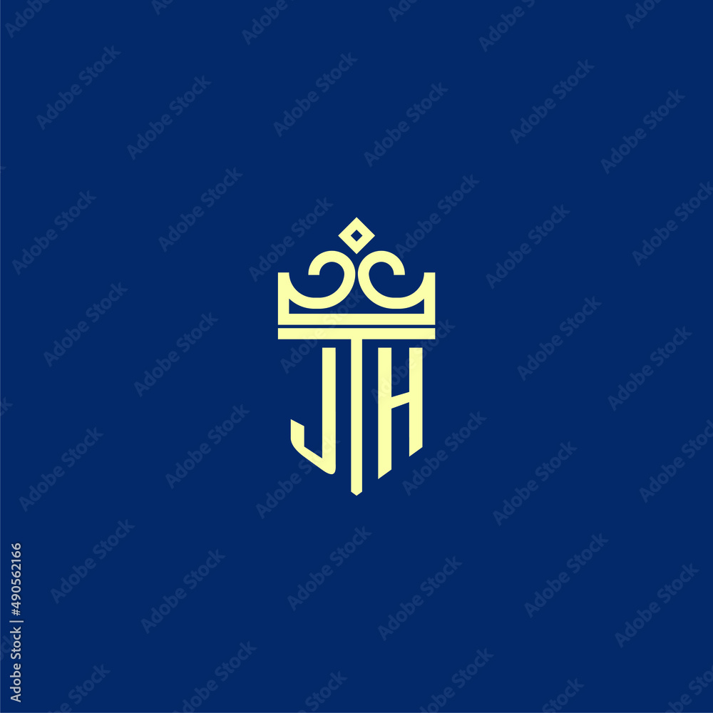 JH initial monogram shield logo design for crown vector image Stock ...