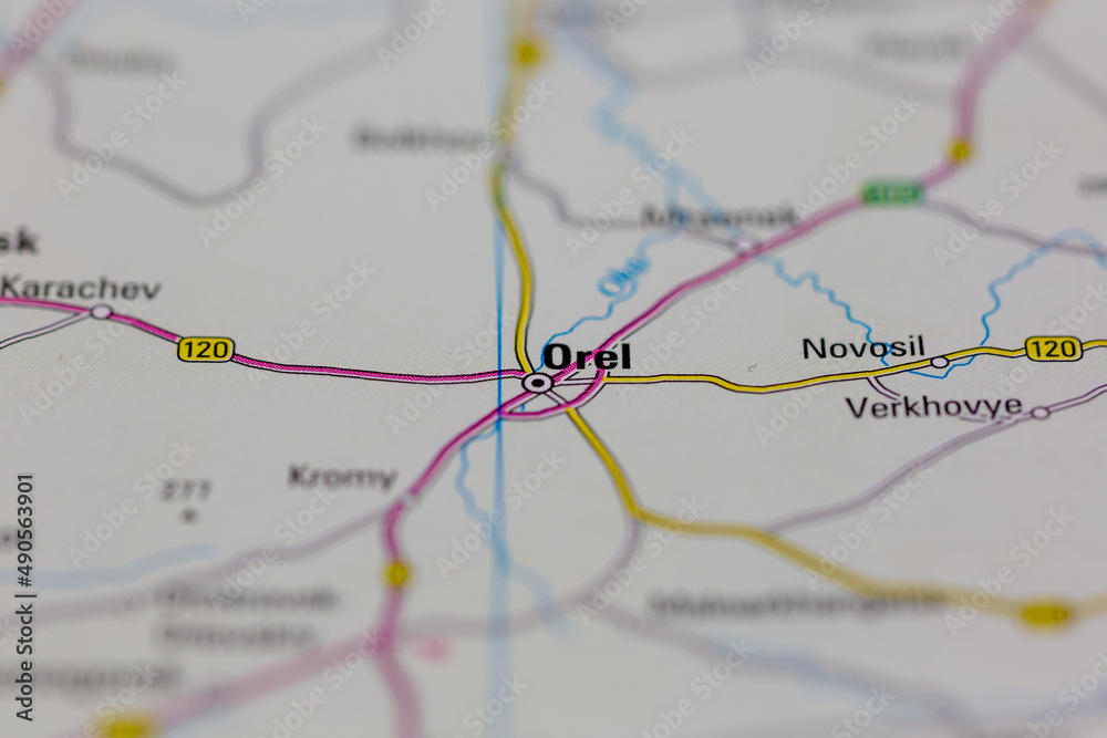 03-03-2022 Portsmouth, Hampshire, UK, Orel Russia shown on a road map ...