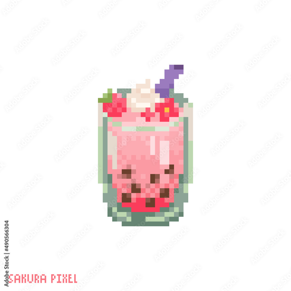 Pixel art bubble tea icon. Vector 8 bit style illustration of asian ...