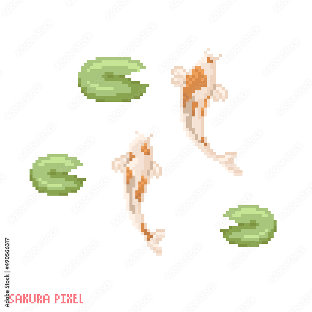 Vecteur Stock Pixel art koi fish carp icon. Vector 8 bit style ...