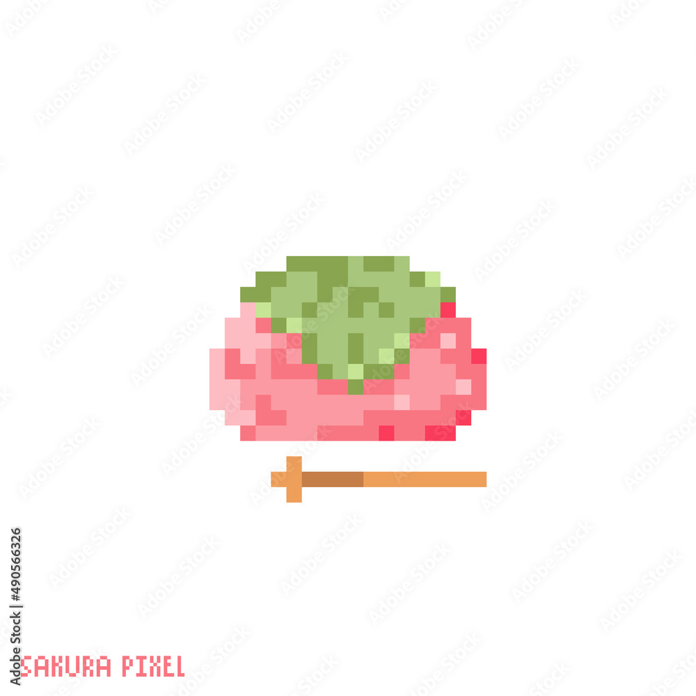 Pixel art sakura mochi icon. Vector 8 bit style illustration of asian ...