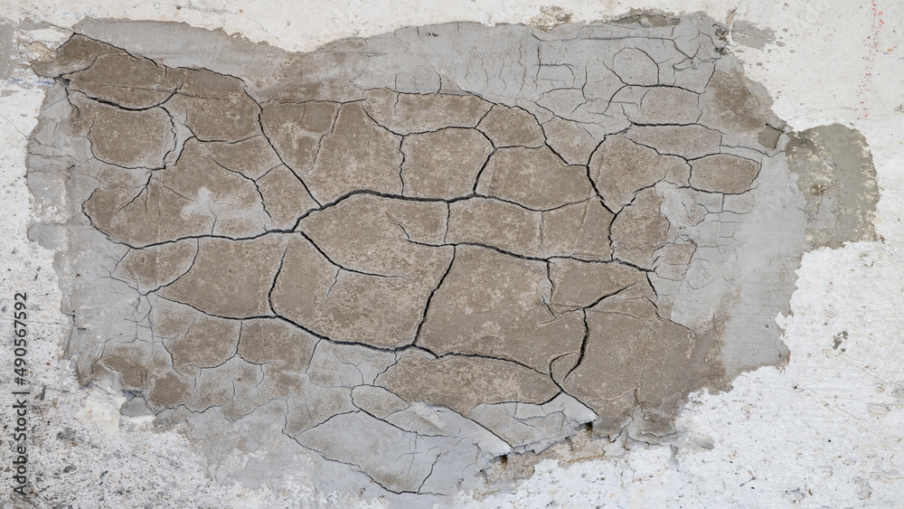 Old white gray grey damaged broken cracked concrete cement plaster ...