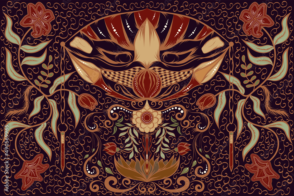 Indonesian traditional style batik patterns, mask patterns with ...